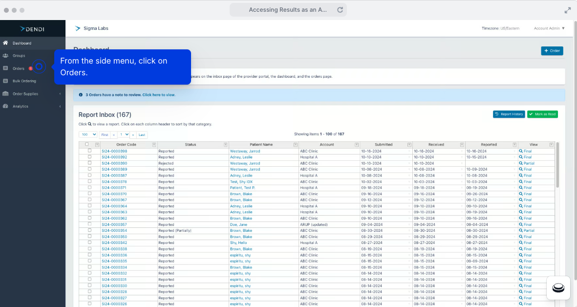 Accessing and Managing Test Results as an Account Admin – Dendi